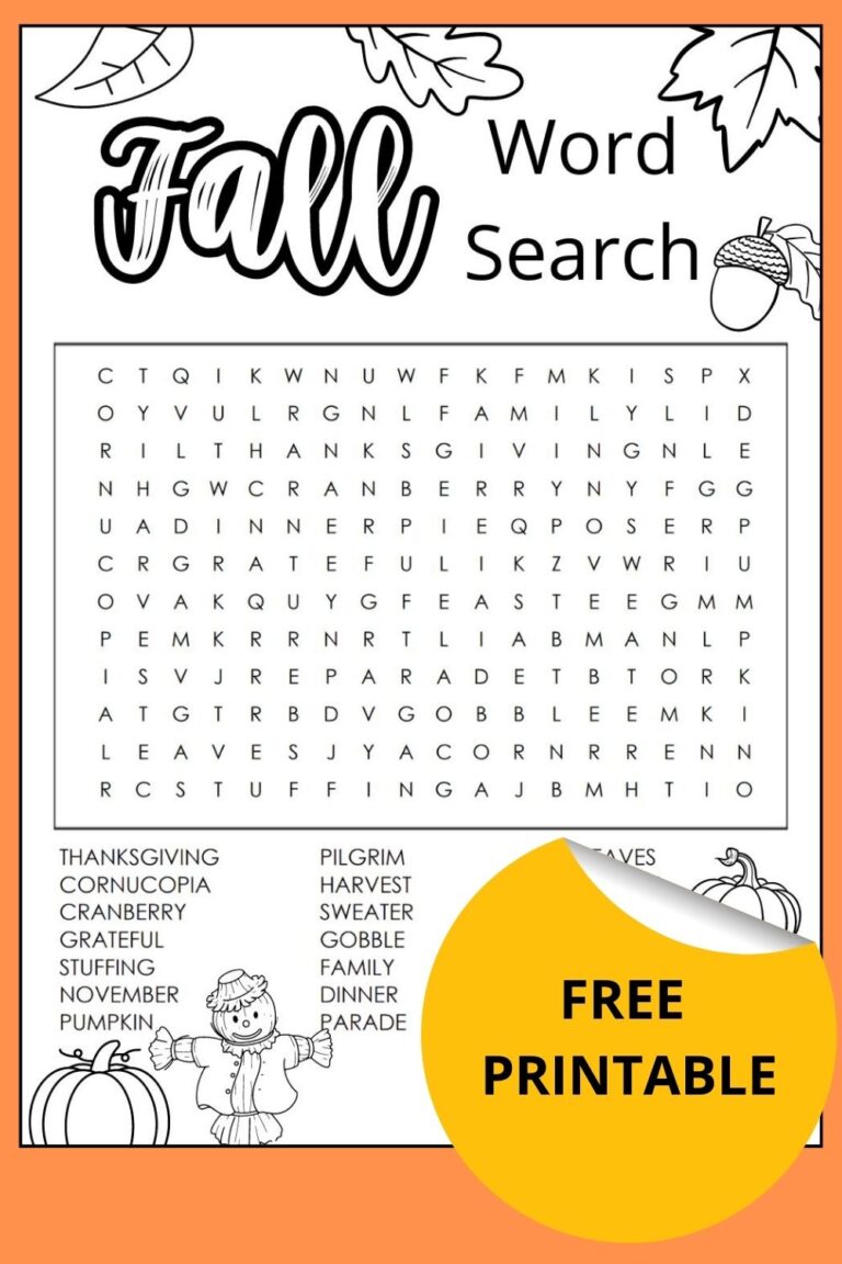 4 Fall Word Search Free Printables For Your Kids