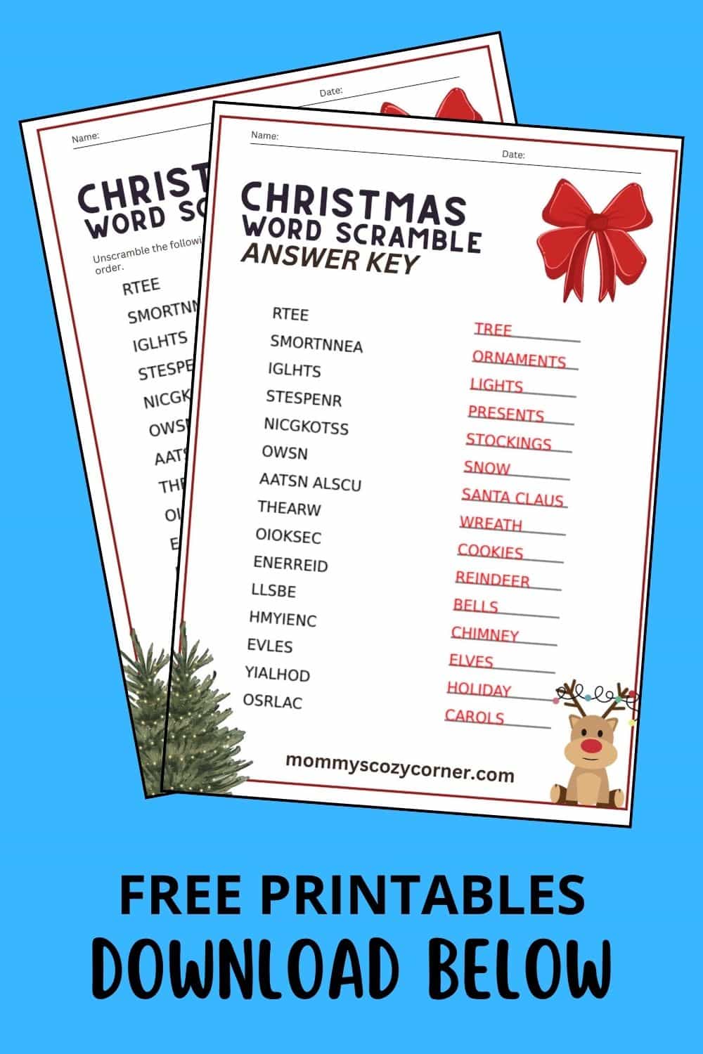 4 Christmas Word Scramble Printables With Answer Keys