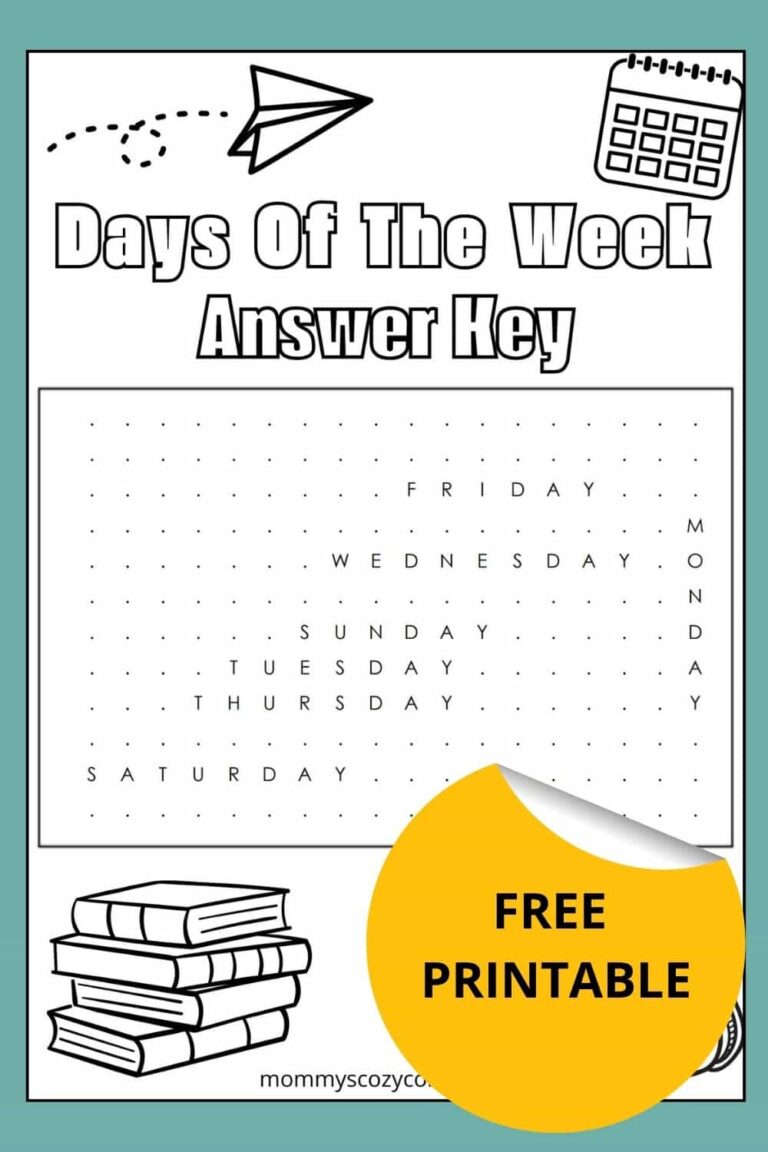 2 Days Of The Week Word Search Printables With Answer Key