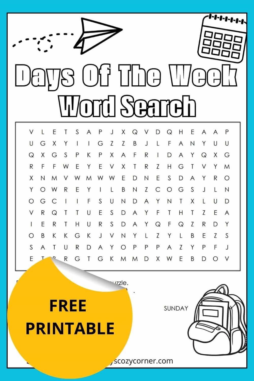 2 Days Of The Week Word Search Printables With Answer Key