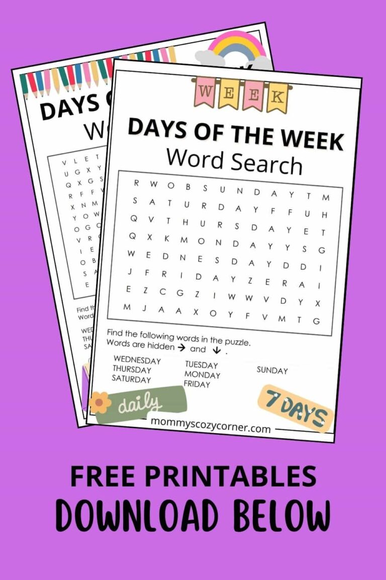 2 Days Of The Week Word Search Printables With Answer Key