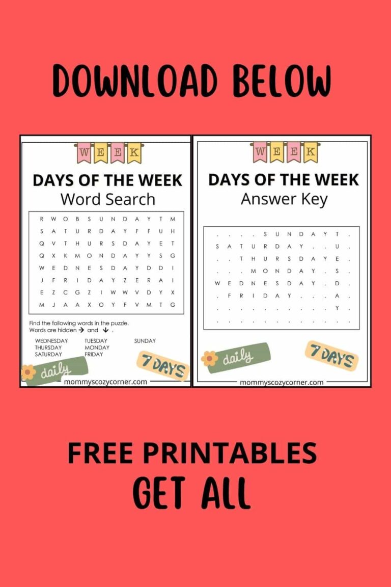 2 Days Of The Week Word Search Printables With Answer Key