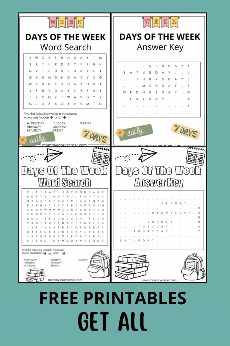 2 Days Of The Week Word Search Printables With Answer Key