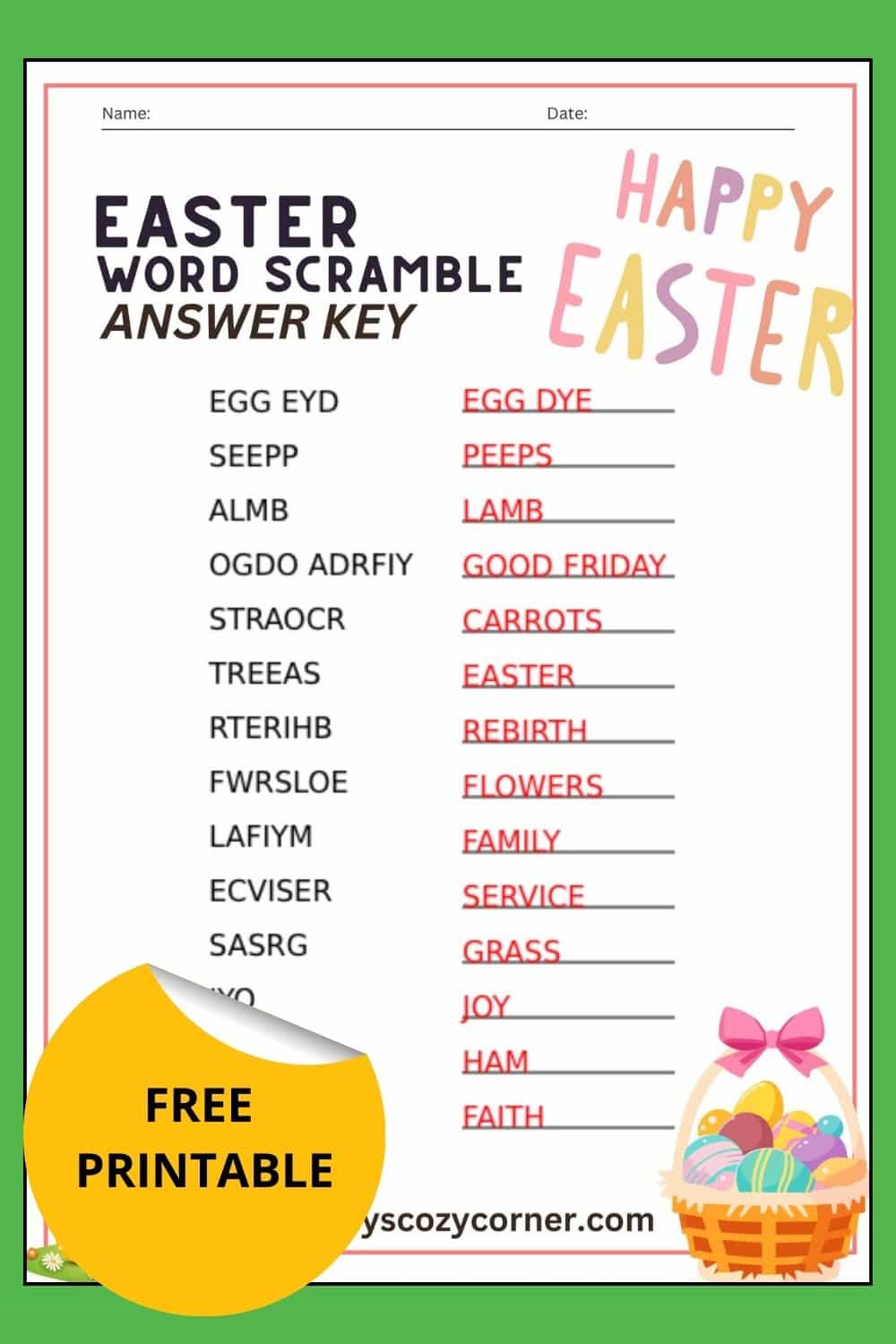 2 Easter Word Scramble Printables With Answer Key