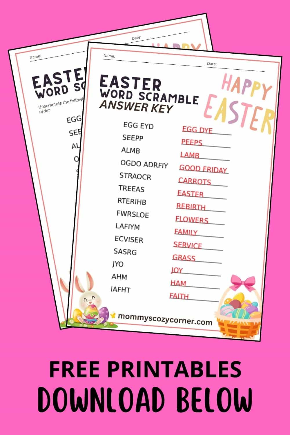 2 Easter Word Scramble Printables With Answer Key