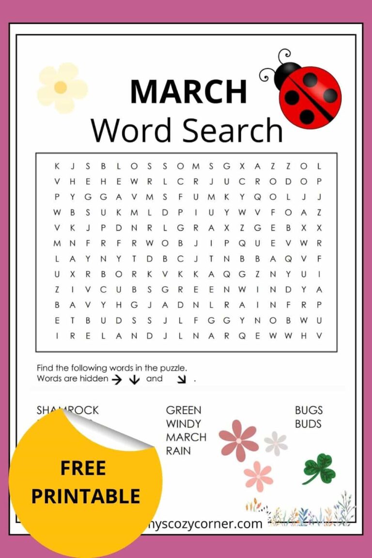 2 March Word Search Printables For Kids