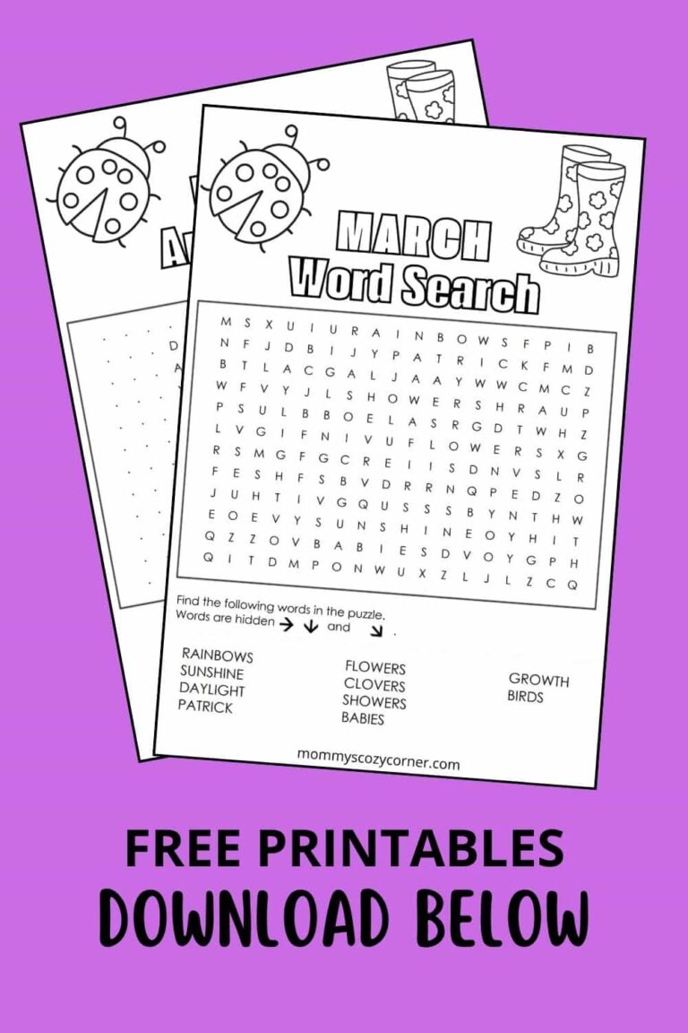 2 March Word Search Printables For Kids