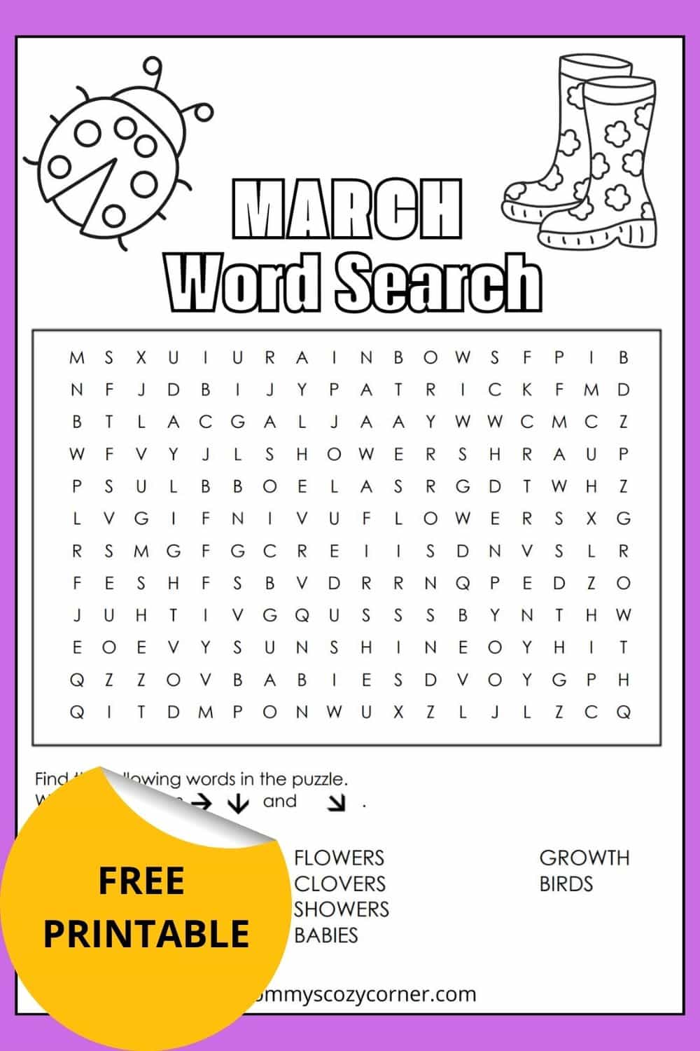 2 March Word Search Printables For Kids