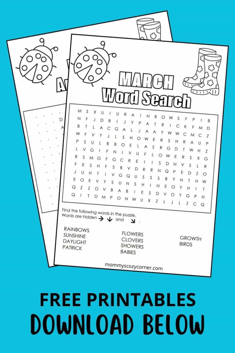 2 March Word Search Printables For Kids