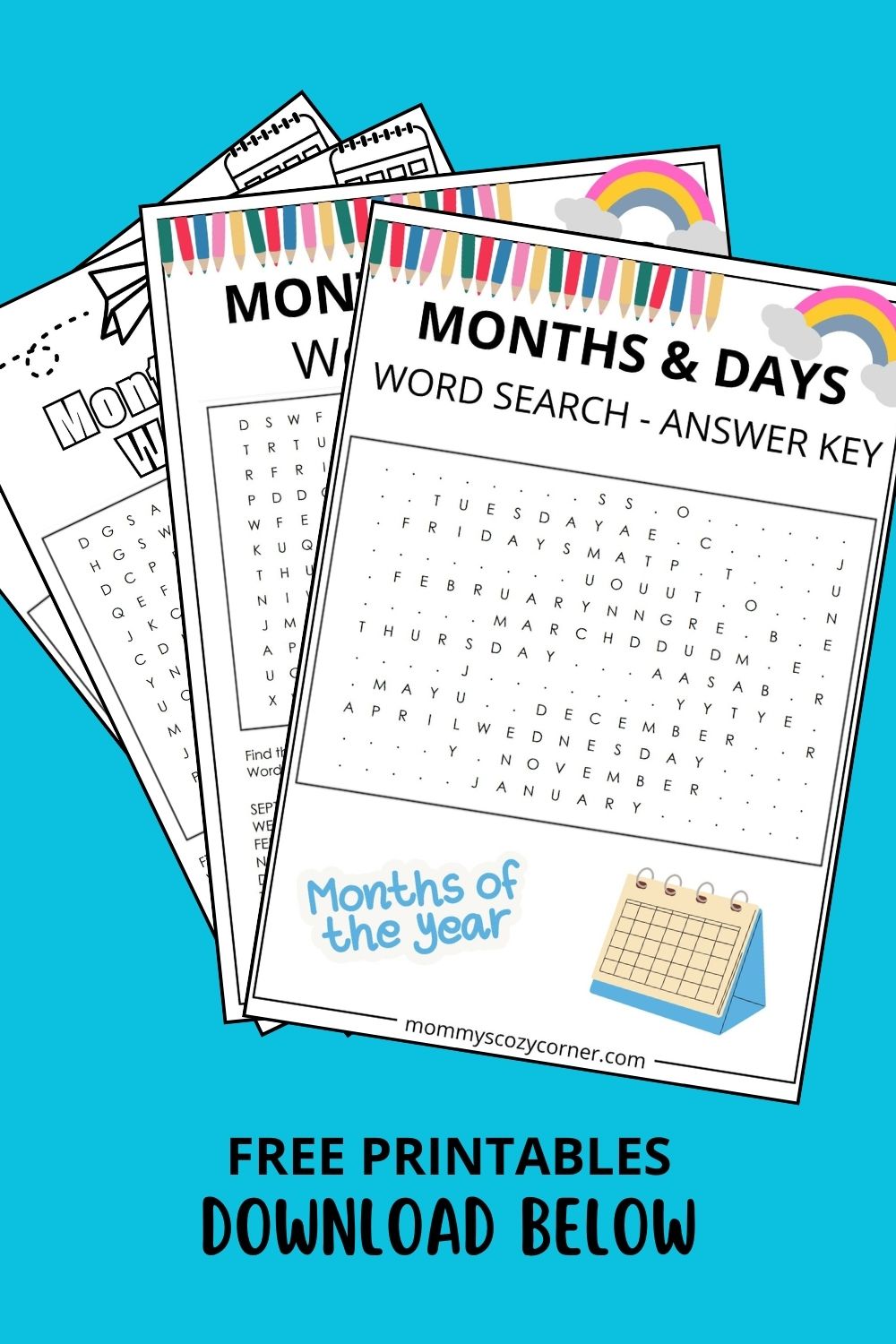 2 Months And Days Word Search Printables With Answer Key