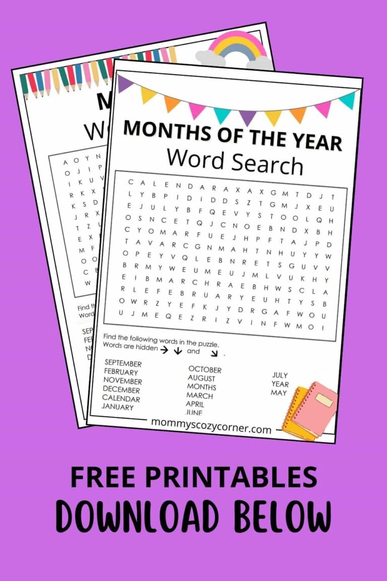 3 Months Of The Year Word Search Printables With Answer Key