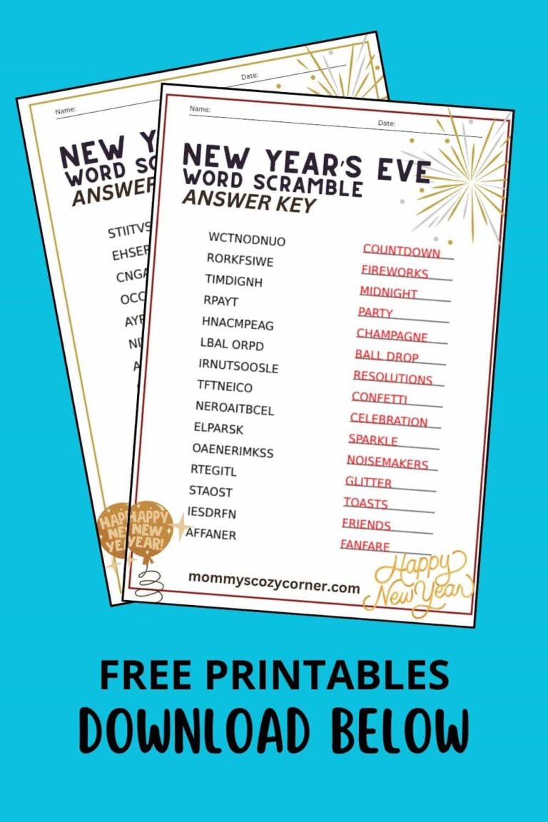 2 New Year's Eve Word Scramble Printables With Answer Key