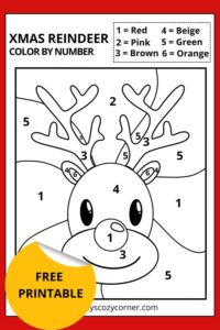 2 Cute Reindeer Color By Number Sheets - Kids Printables