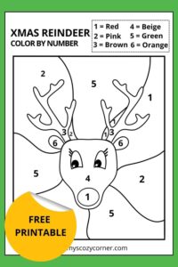 2 Cute Reindeer Color By Number Sheets - Kids Printables