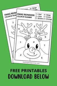 2 Cute Reindeer Color By Number Sheets - Kids Printables