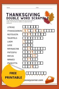 Thanksgiving Double Word Scramble Printable With Answer Key