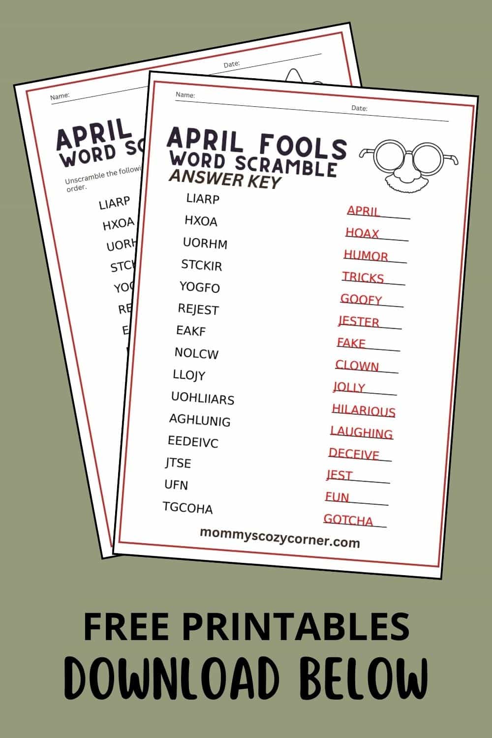 2 Free April Fools Word Scramble With Answer Keys