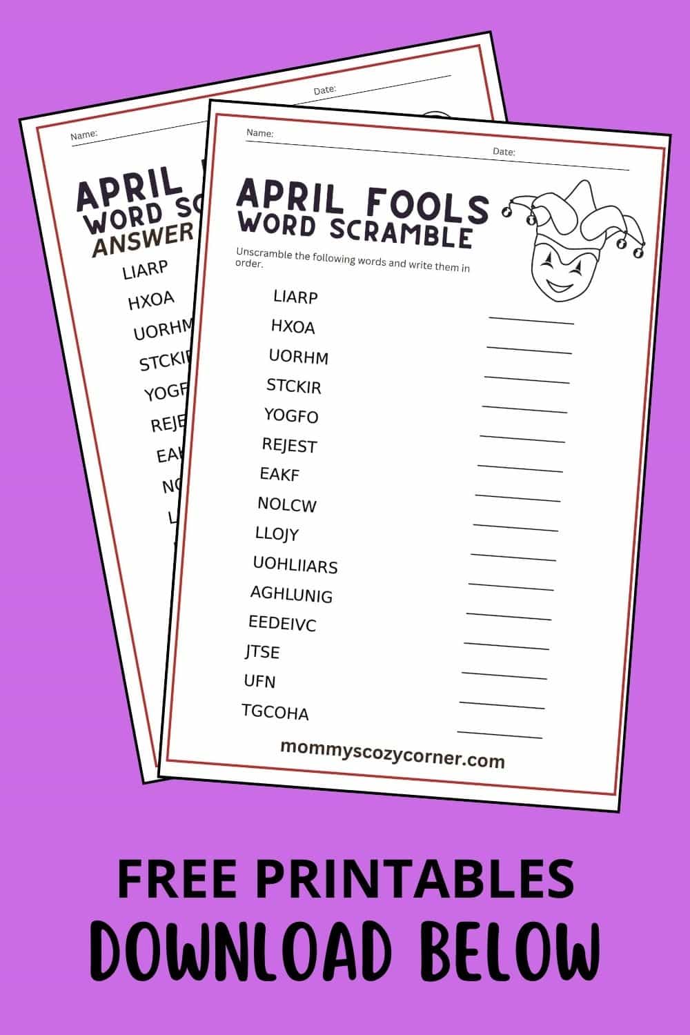 2 Free April Fools Word Scramble With Answer Keys