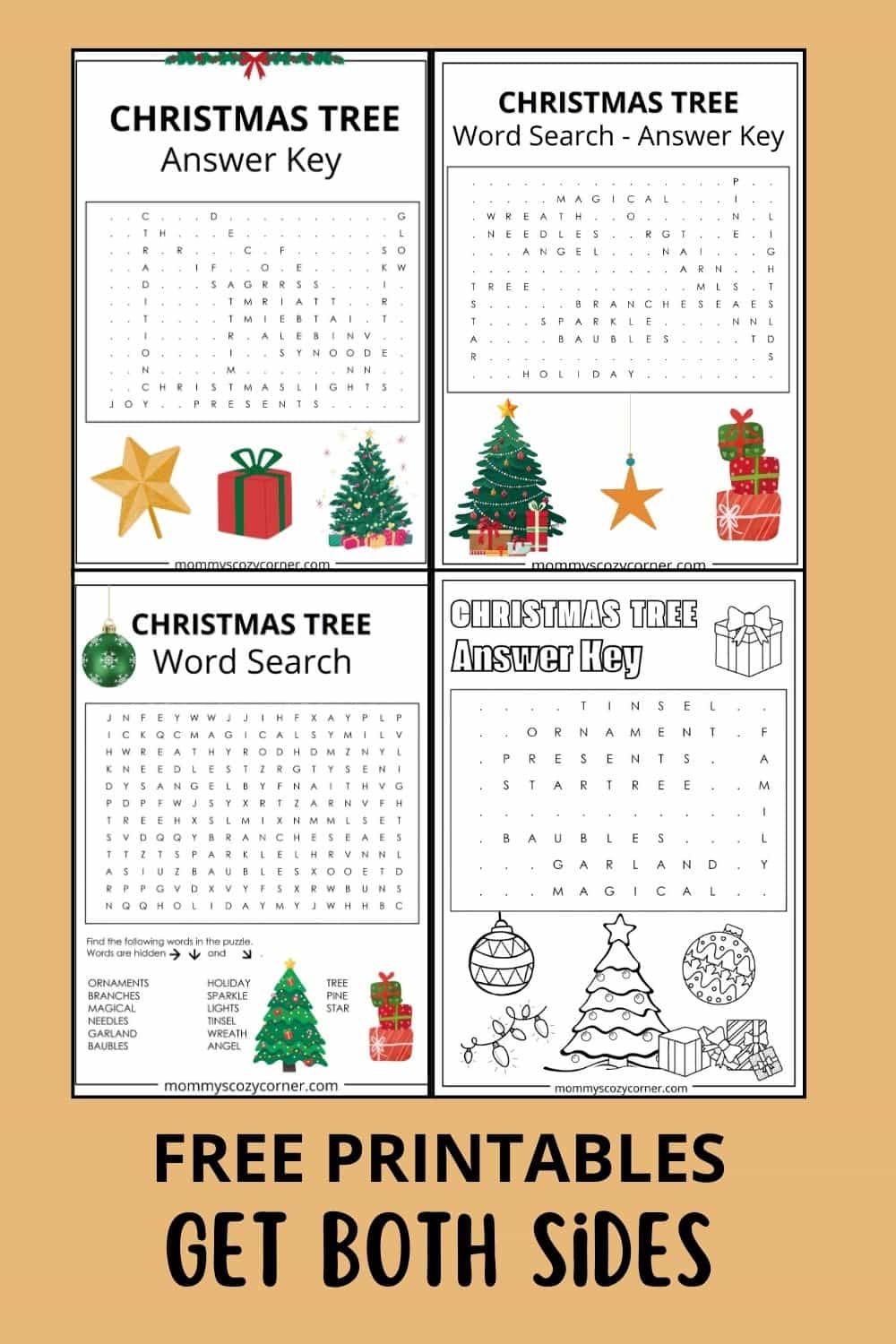3 Christmas Tree Word Search Printables For Kids With Answer Keys