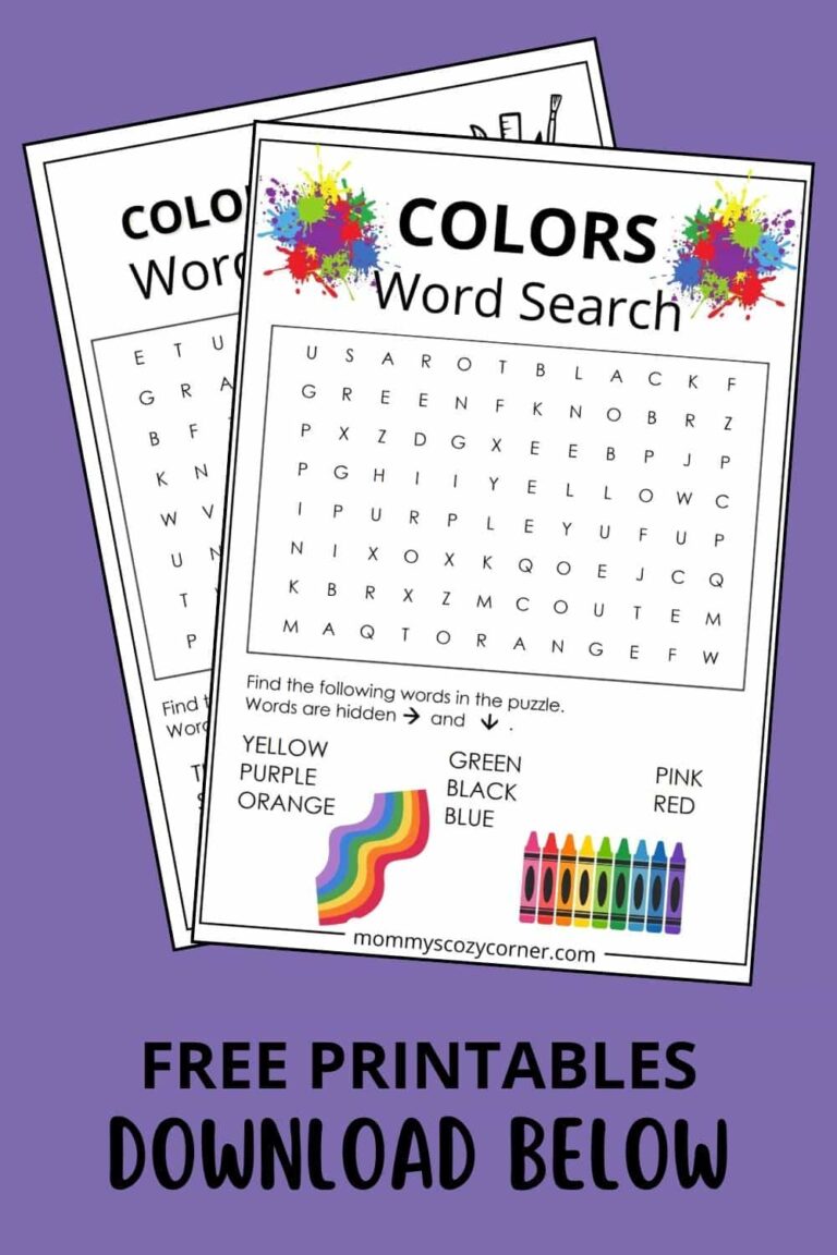 3 Colors Word Search Printables For Kids With Answer Keys