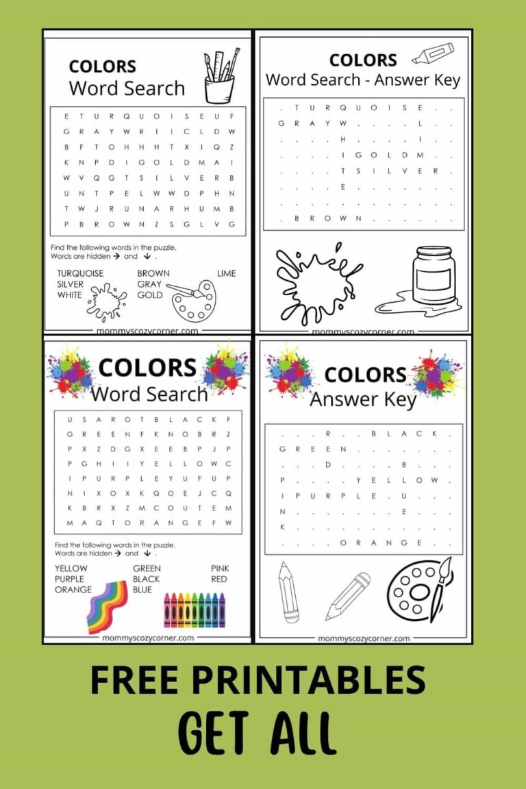 3 Colors Word Search Printables For Kids With Answer Keys