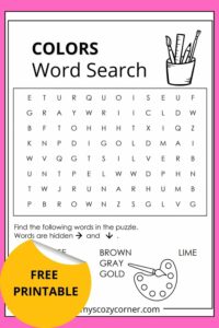 3 Colors Word Search Printables For Kids With Answer Keys