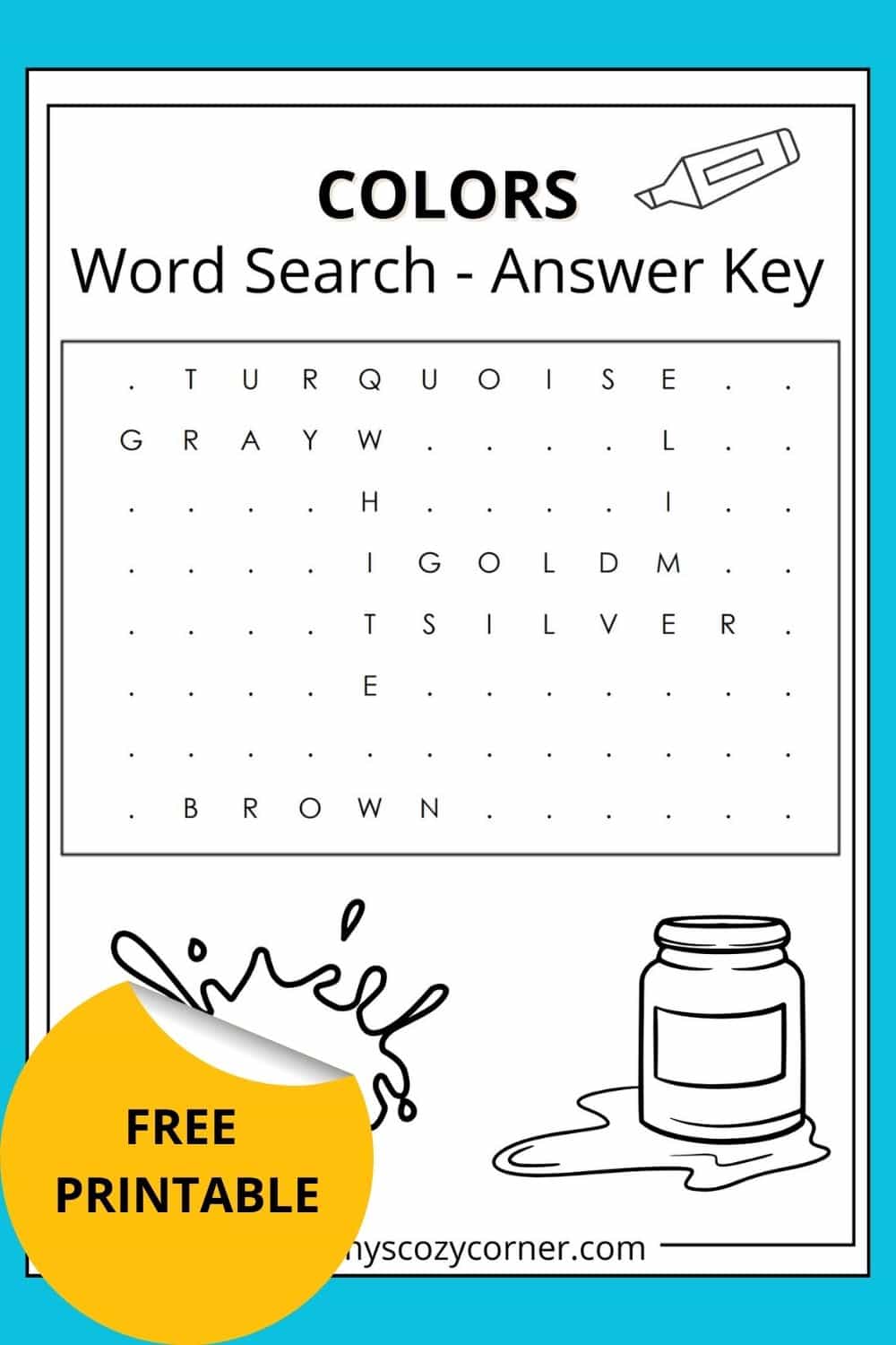 3 Colors Word Search Printables For Kids With Answer Keys