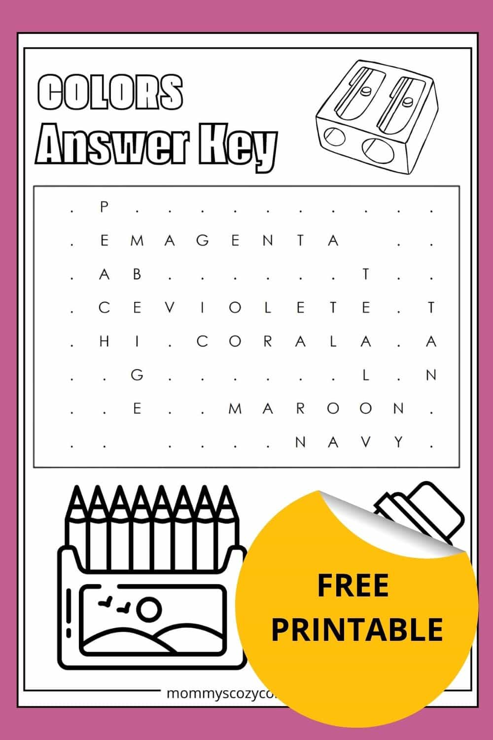 3 Colors Word Search Printables For Kids With Answer Keys