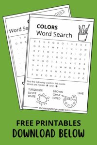 3 Colors Word Search Printables For Kids With Answer Keys