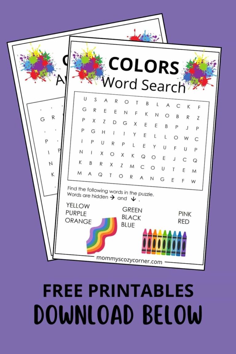 3 Colors Word Search Printables For Kids With Answer Keys