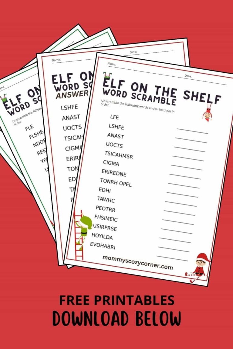 2 Free Elf On The Shelf Word Scramble With Answer Keys Printables