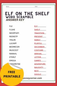 2 Free Elf On The Shelf Word Scramble With Answer Keys Printables