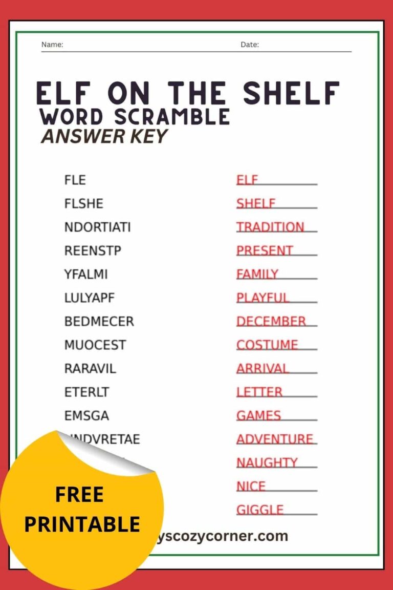 2 Free Elf On The Shelf Word Scramble With Answer Keys Printables