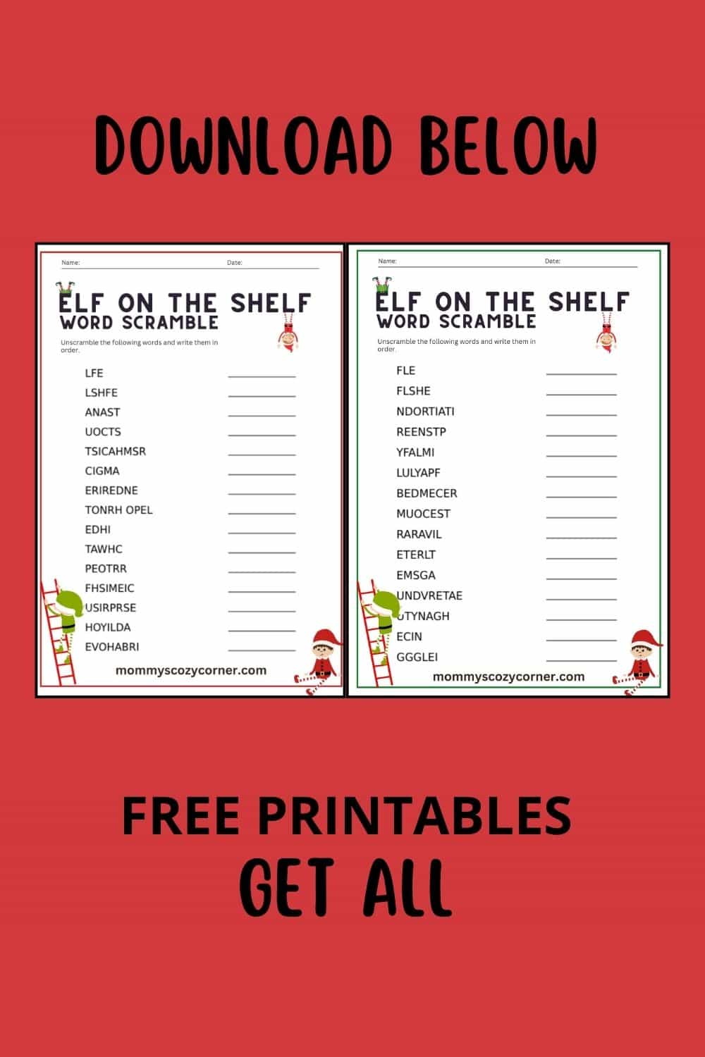 2 Free Elf On The Shelf Word Scramble With Answer Keys Printables