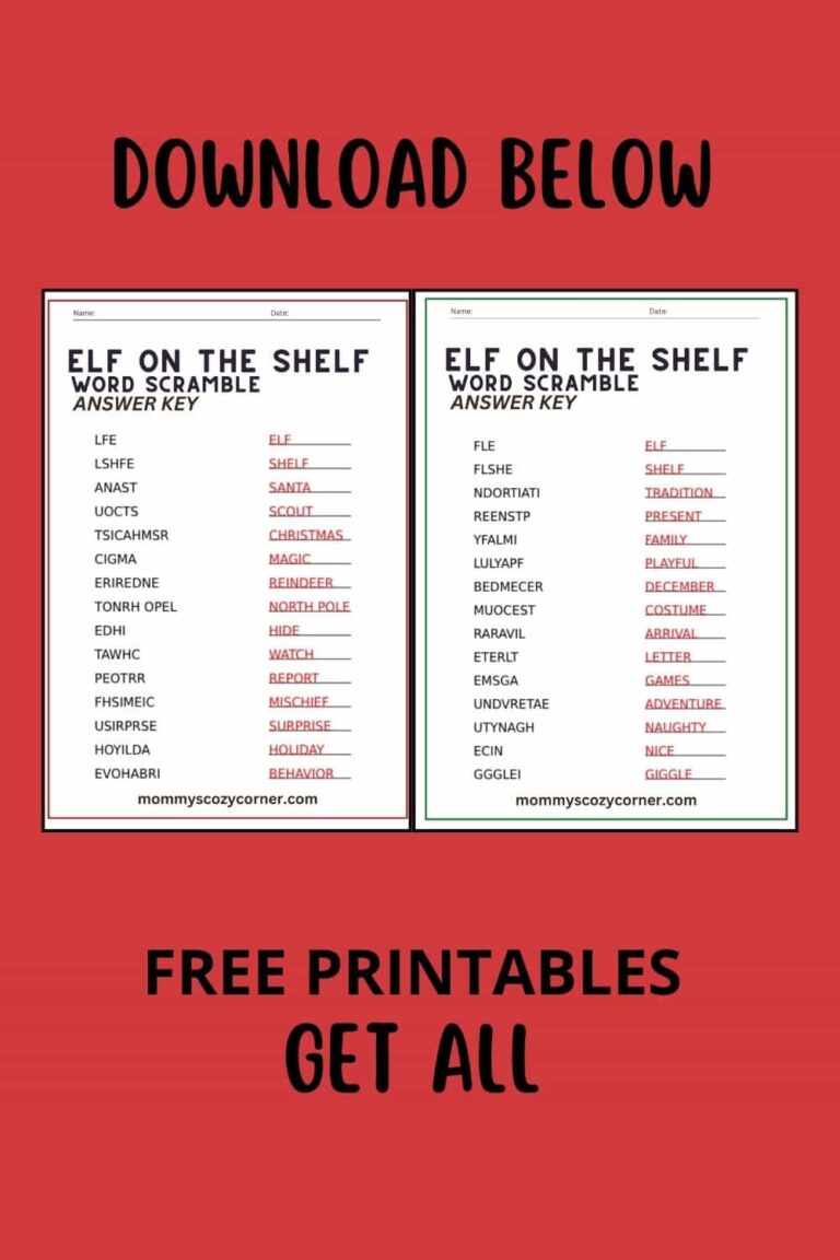 2 Free Elf On The Shelf Word Scramble With Answer Keys Printables
