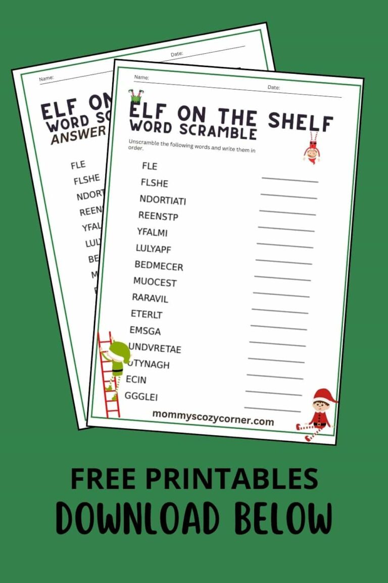 2 Free Elf On The Shelf Word Scramble With Answer Keys Printables