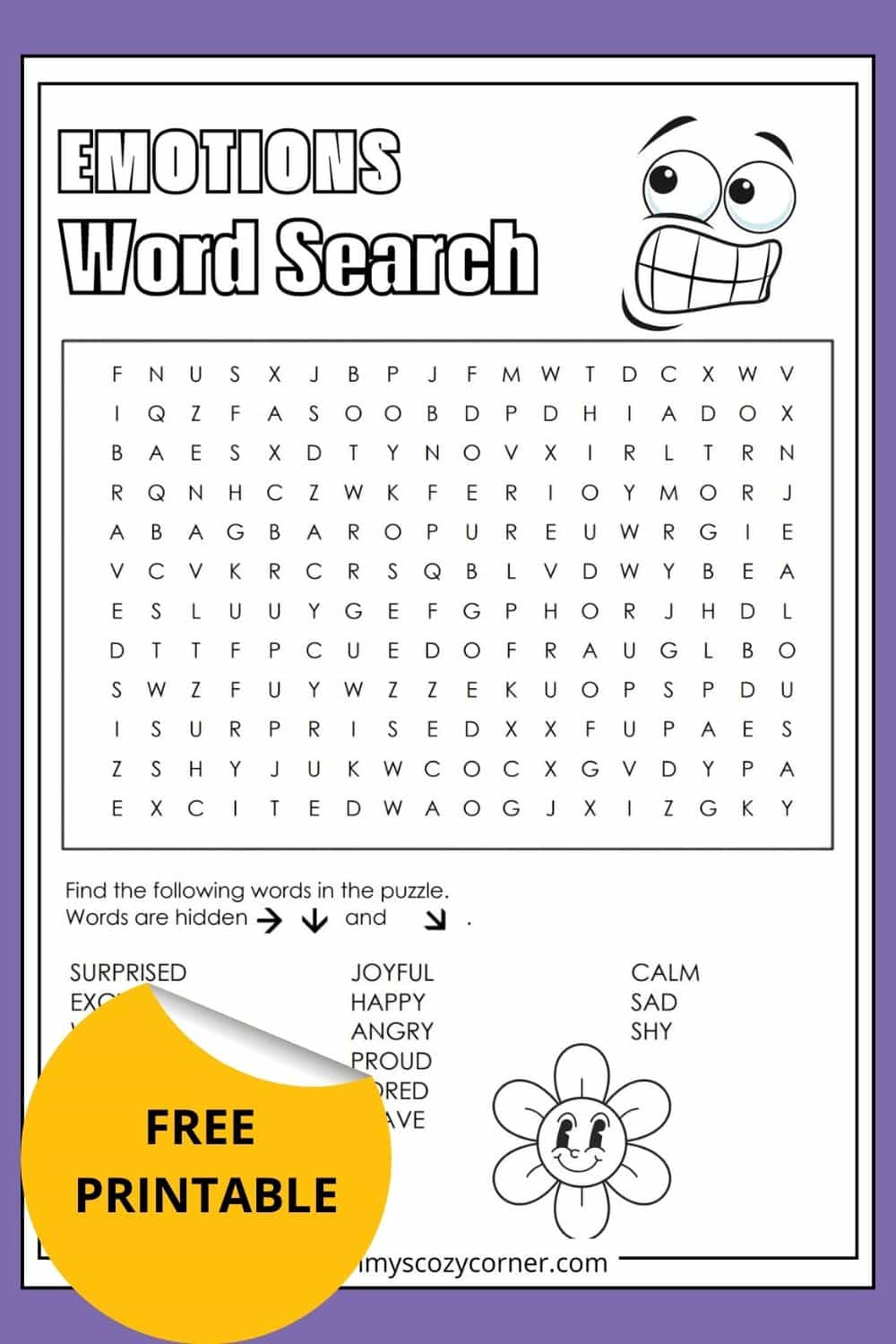 4 Emotions Word Search Printables For Kids With Answer Keys