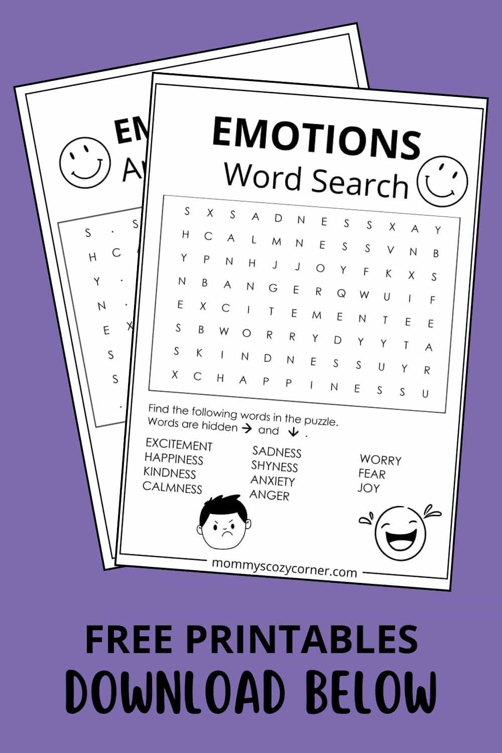4 Emotions Word Search Printables For Kids With Answer Keys