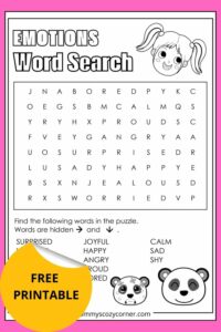 4 Emotions Word Search Printables For Kids With Answer Keys