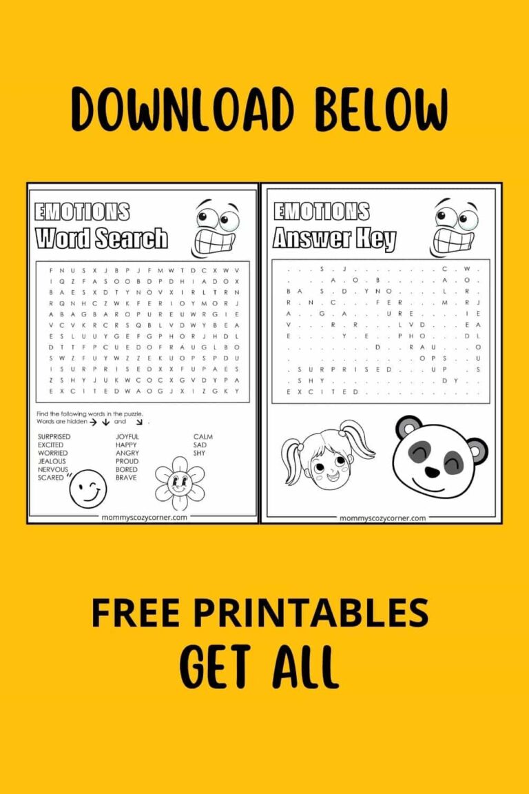 4 Emotions Word Search Printables For Kids With Answer Keys