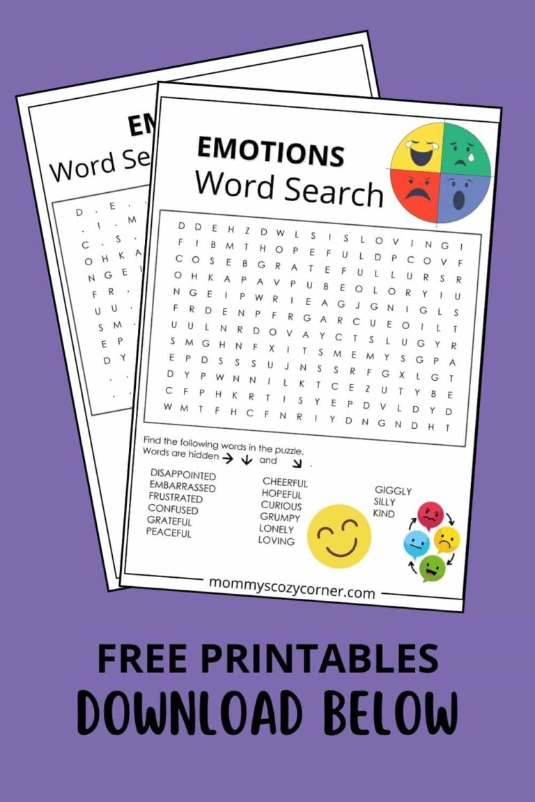 4 Emotions Word Search Printables For Kids With Answer Keys