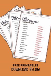 2 Free Fall Word Scramble Printables With Answer Keys