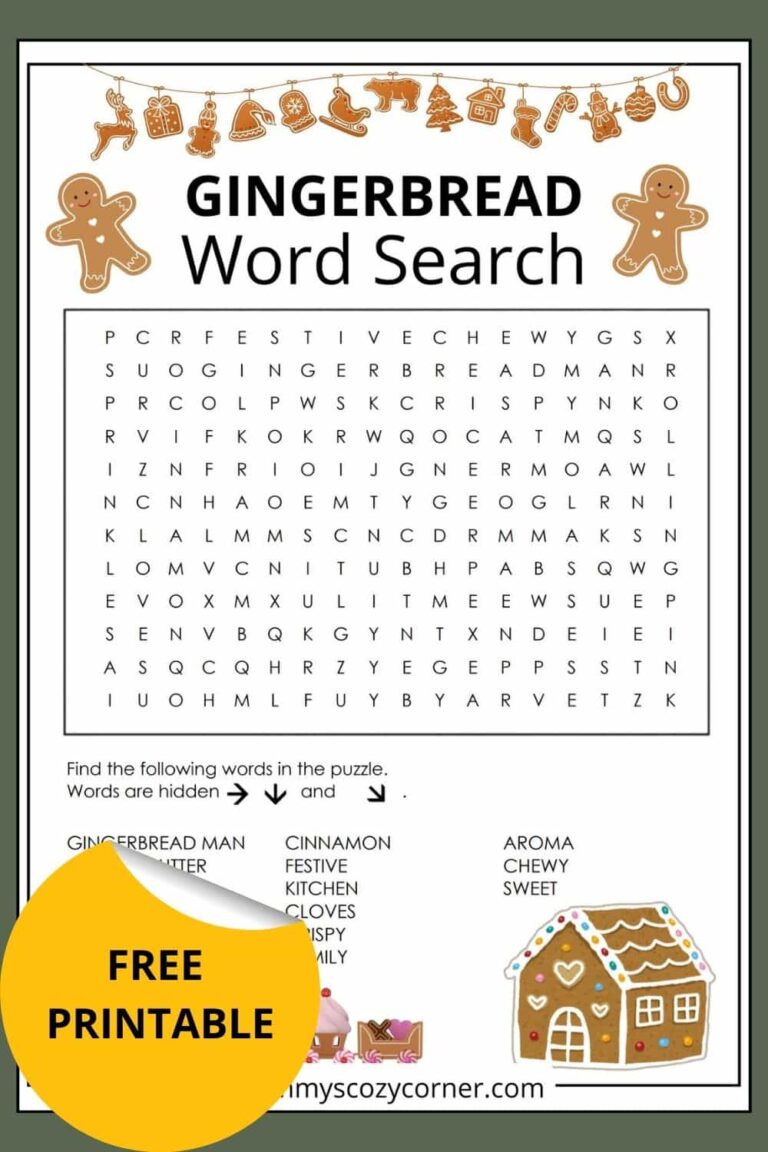 3 Gingerbread Word Search Printables For Kids With Answer Keys