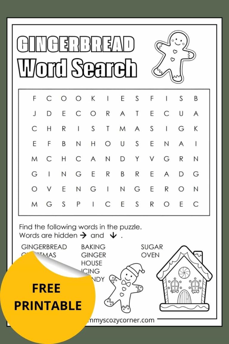 3 Gingerbread Word Search Printables For Kids With Answer Keys