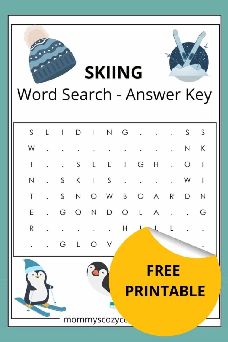 3 Skiing Word Search Printables For Kids With Answer Keys