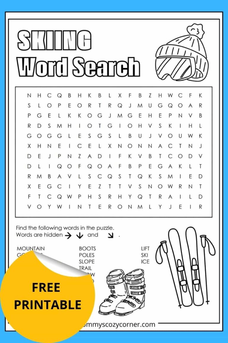 3 Skiing Word Search Printables For Kids With Answer Keys