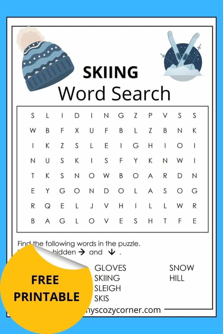 3 Skiing Word Search Printables For Kids With Answer Keys