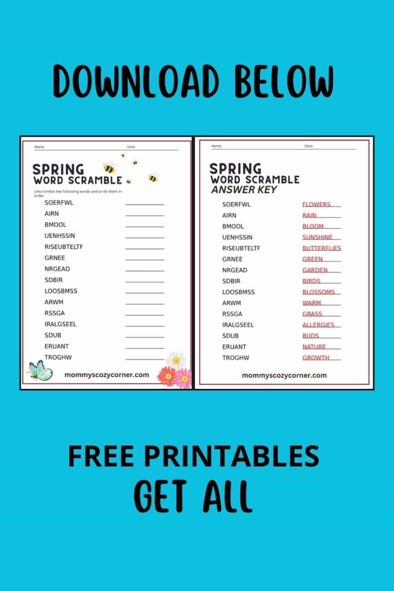 2 Spring Word Scramble Printables With Answer Keys