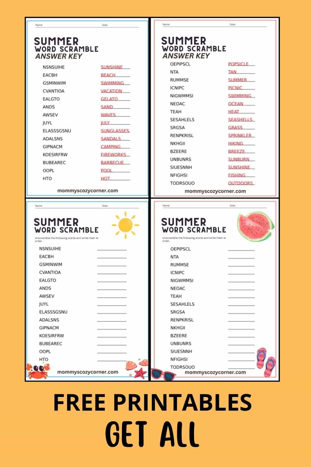 2 Free Summer Word Scramble Printables With Answer Keys