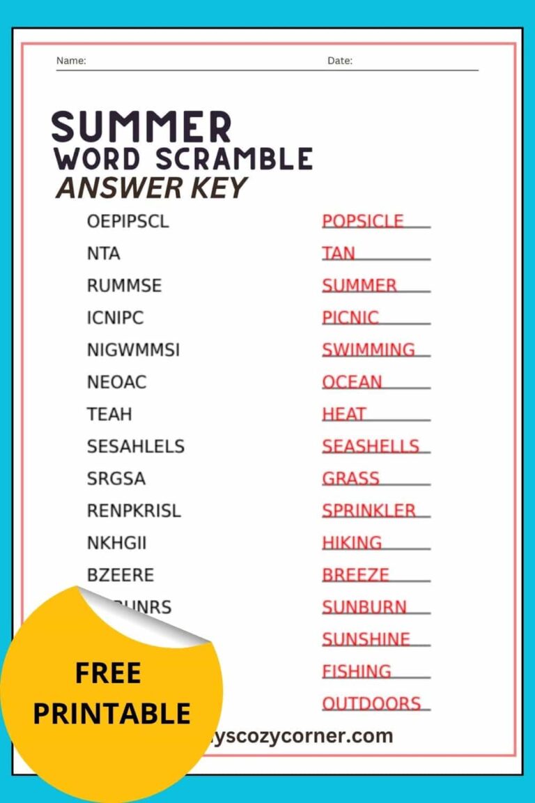 2 Free Summer Word Scramble Printables With Answer Keys